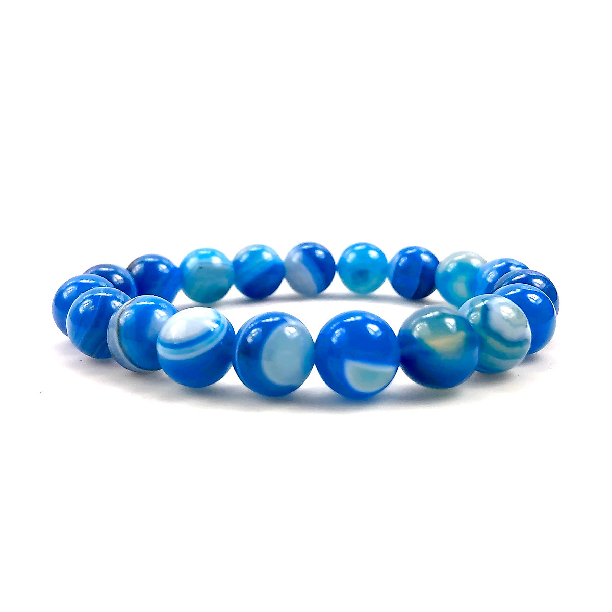 PURPLE WHALE Botswana Agate Stone Bracelet for Women, Men | Round Beads Stretch Adjustable Bracelet for Meditation, Yoga (Blue)