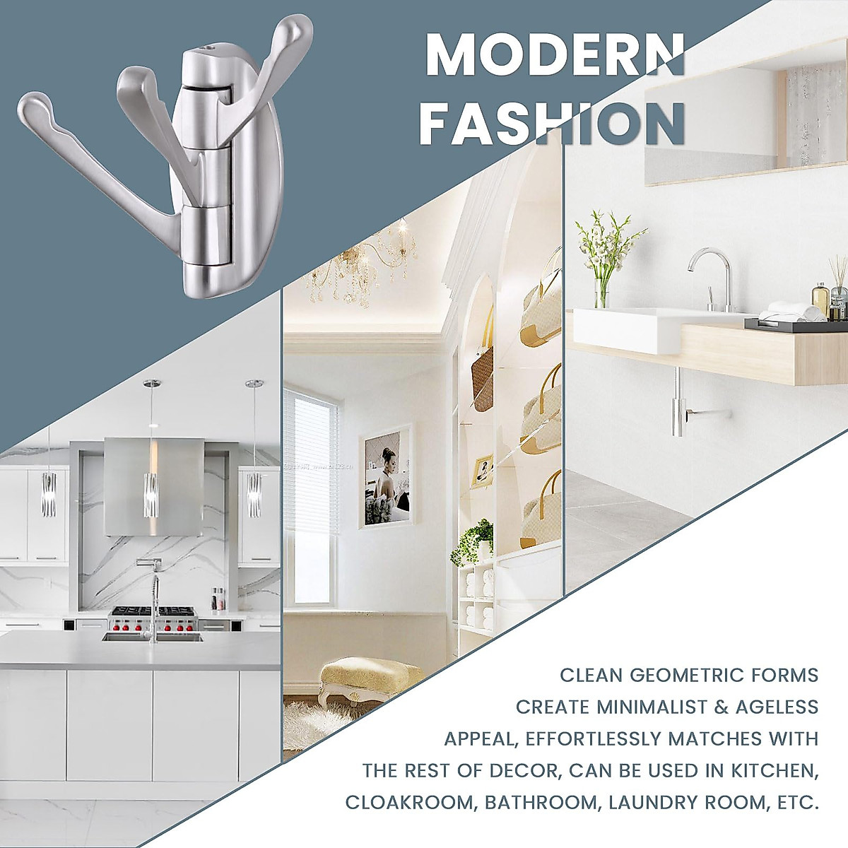 Suyar Brushed Nickel Bathroom Towel Hook, Solid Metal Robe Holder 3 Swivel Foldable Arms, Flexible Rotating Towel Hook for Hanging Coat Clothes, Wall Mounted