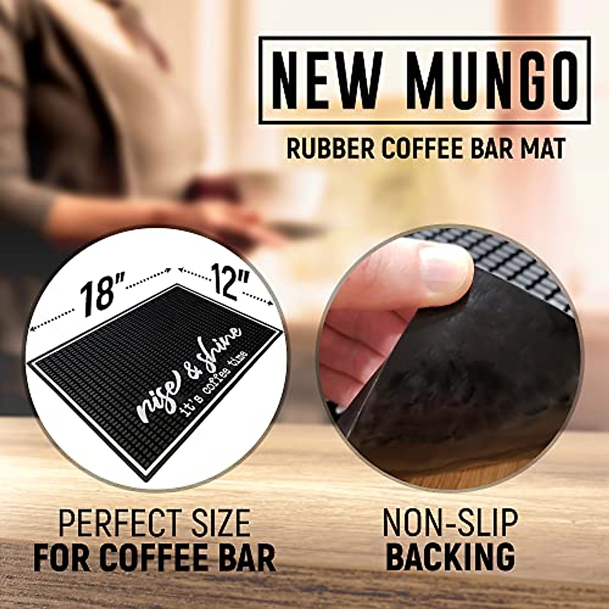 New Mungo Coffee Bar Mat - Coffee Bar Accessories for Coffee Station, Coffee Accessories, Coffee Bar Decor, Coffee Decor - Rise & Shine It's Coffee Time Coffee Mat - Rubber Bar Mats - 18”x12”