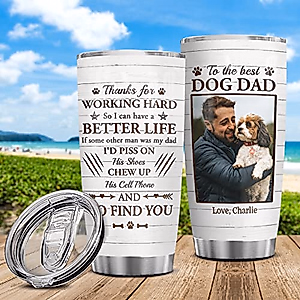 Leoniverse Personalized Dog Dad Tumbler with Photo Picture Stainless Steel Tumblers Coffee Travel Mug Cup 20oz 30oz With Lid Birthday Christmas Fathers Day Custom Gifts For Dogs Lovers