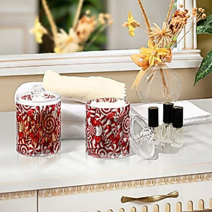 Candy Canes Qtip Holder Dispenser 2 Pack Clear Apothecary Plastic Jars with Lids, Winter Sugar Red Sweets Gift Bathroom Canister Storage Organizer for Cotton Pads,Cotton Ball/Swabs,Floss 10Oz