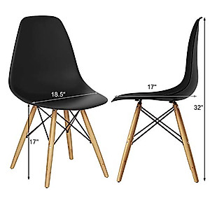 Giantex Dining Chairs Set of 2 Black, Pre Assembled Mid Century Modern Dining Chairs with Wood Legs, Armless Kitchen Chairs, Plastic Dining Side Chair for Dining Room, Kitchen, Living Room