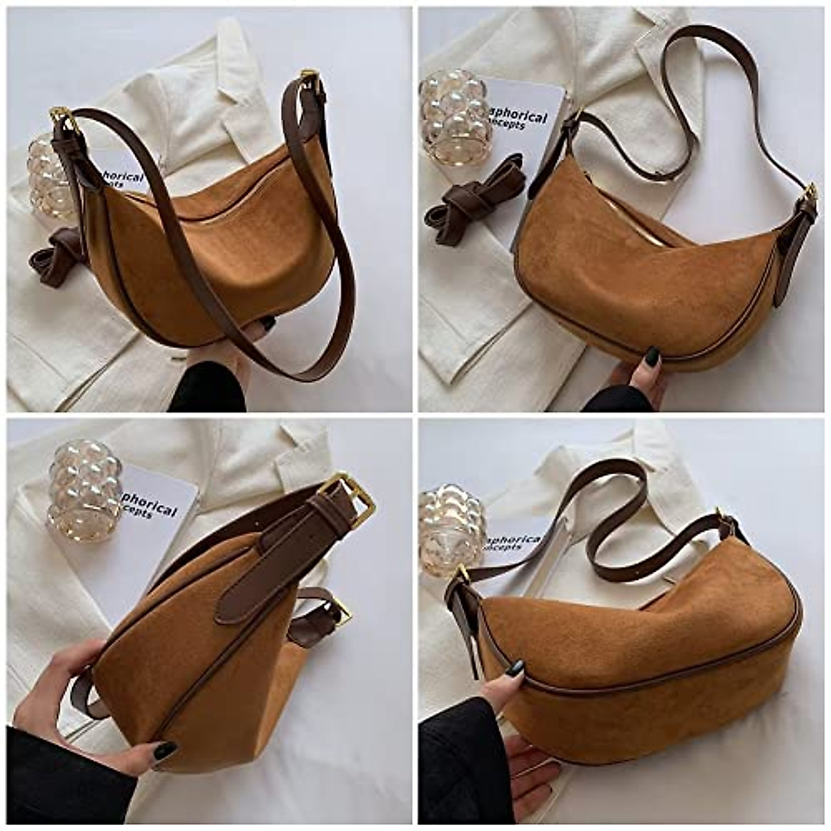 Mudono Small Shoulder Bag for Women Suede Hobo Crossbody Purse Lightweight Crescent Satchel with 2 Detachable Shoulder Straps