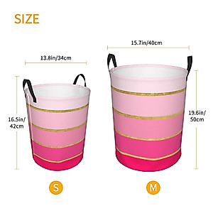 Large Laundry Basket, Hot Pink & Gold Modern Collapsible Laundry Hamper Dirty Clothes Washing Bin for College Dorm Storage Essentials