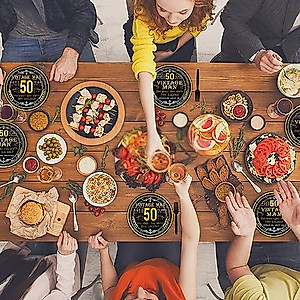 Elomy 50th Birthday Party Supplies Men - 96PCS Black Gold 50th Birthday Decorations Birthday Party Tableware Set Women 50th Birthday Party Decor Plates Cheers to 50 Years Dinnerware Set(24 Guests)