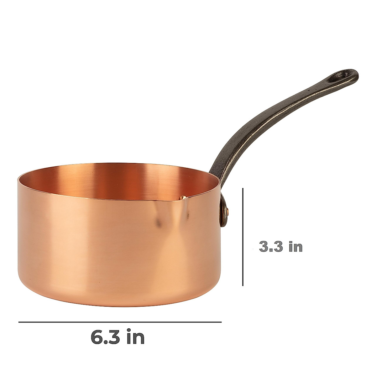 Cuisine Romefort | pure copper saucepan with pouring spout 1,5 qt | ideal for sweets or sauces, sugar pot, casserolle