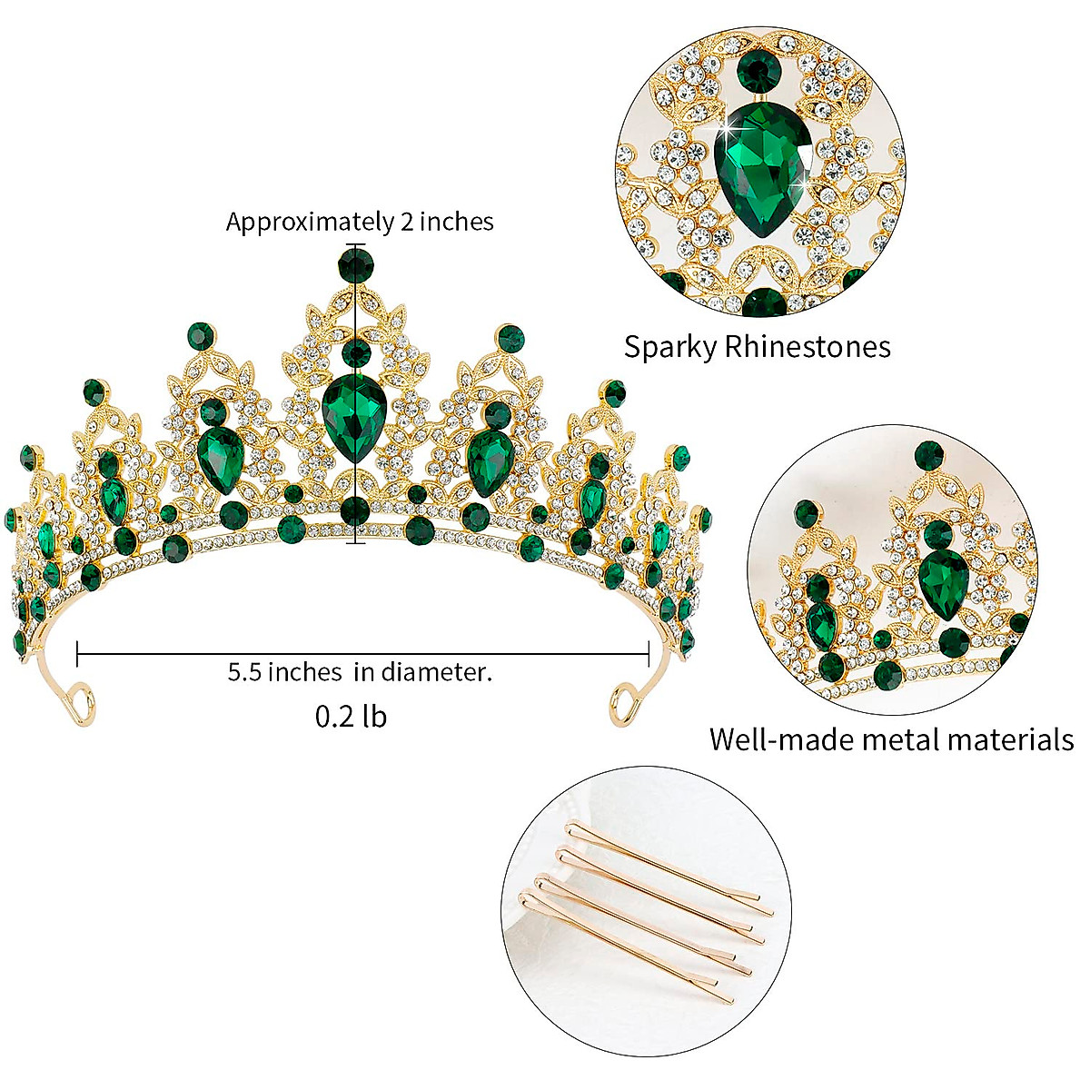 SuPoo Green Tiara and Crown for Women Gold Birthday Queen Crowns Rhinestone Princess Tiaras for Bride Quinceanera Headpieces Wedding Tiara for Birthday Party Prom Halloween