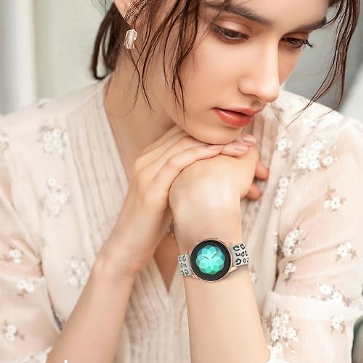 Upgraded Two-Tone Leopard Engraved Bands Compatible with Samsung Galaxy Watch 6/5/Watch 4 40mm 44mm for Women, Samsung Galaxy Watch 5 Pro 45mm/Galaxy Active 2/Galaxy Watch 3, 20mm Soft Silicone