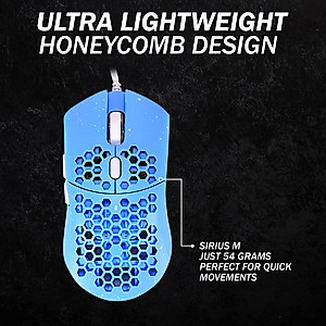 HK Gaming Sirius M Ultra Lightweight Honeycomb Shell Gaming Mouse | 54 Grams | 16000 cpi | USB Wired | 6 programmable Buttons | On-Board Memory | Anti Slip Grips | Sirius-M 16000cpi Horizon