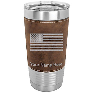 LaserGram 20oz Vacuum Insulated Tumbler Mug, Flag of the United States, Personalized Engraving Included (Faux Leather, Rustic)