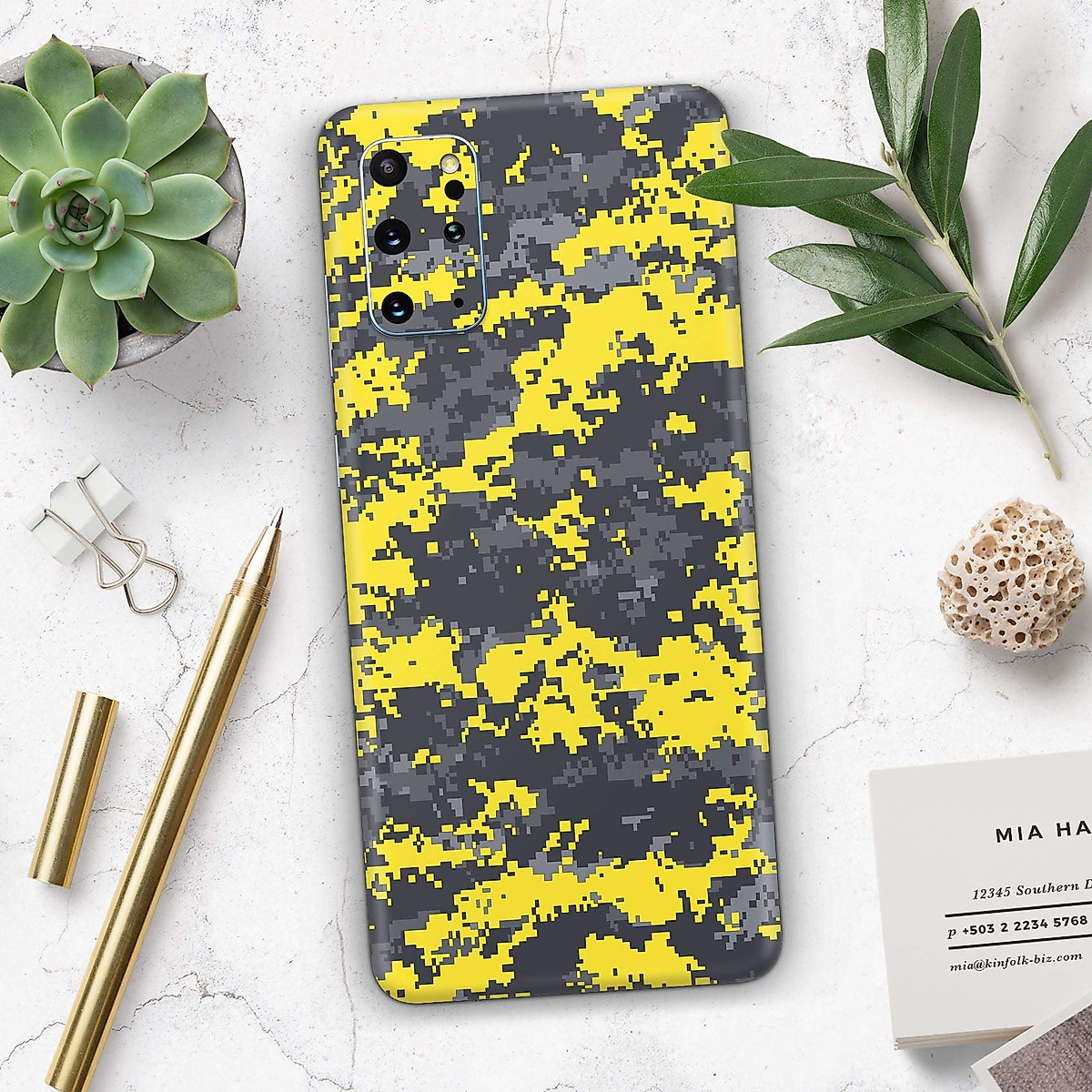 DesignSkinz Bright Yellow and Gray Digital Camouflage Protective Vinyl Decal Wrap Skin Cover Compatible with The Samsung Galaxy S20 (Screen Trim & Back Glass Skin)