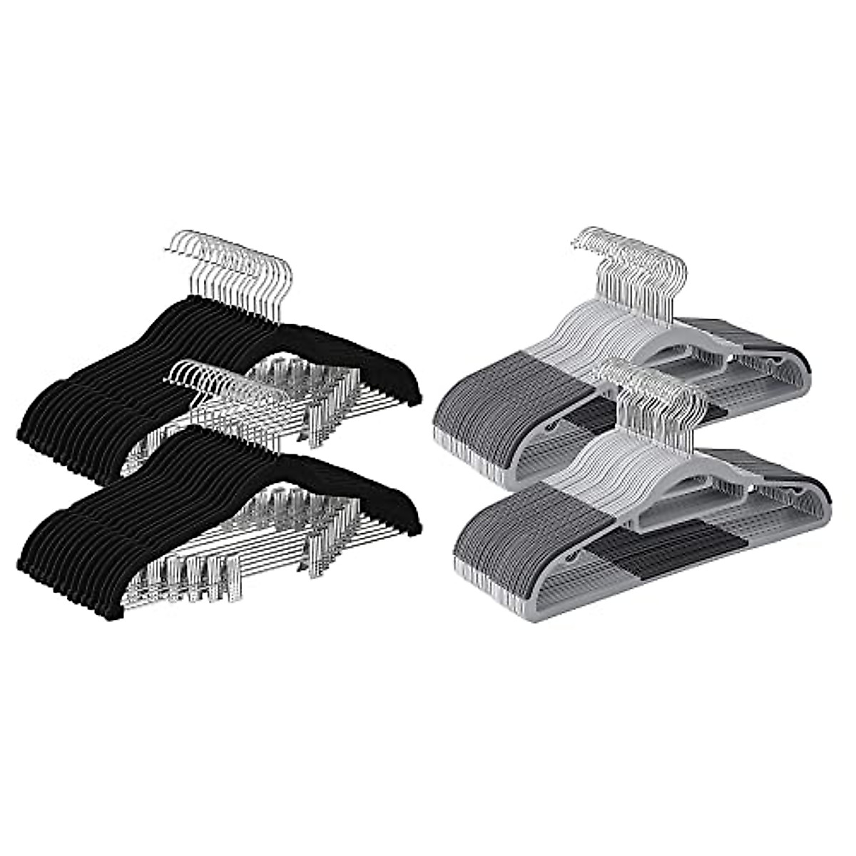 SONGMICS 50-Pack Hangers and 30 Pants Hangers Bundle, Non-Slip Hangers for Closet Organization, Adjustable Clips, for Shirts, Skirts, Pants, 360° Swivel Hook, Gray and Black UCRP20G50 and UCRF12B30