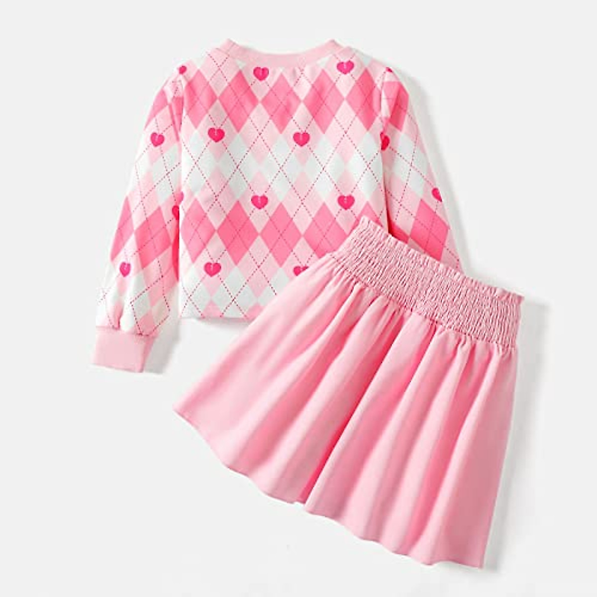 L.O.L. Surprise! Girl Skirt Set Long Sleeve Letter Print Sweatshirt Plaid/Pink Smocked Skirt Set 2PCS Clothes Set Outfit Pink 7-8 Years