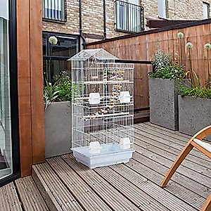 Topeakmart 39inch Height Roof Top Bird Cage Medium Metal Parakeet Cage with Swing & Ladder, White