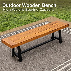 PHI VILLA Outdoor Acacia Wood Bench, 63" Long Patio Wooden Picnic Bench for 3 People, Backless Oil Finished Teak Bench for Garden, Porch, Yard