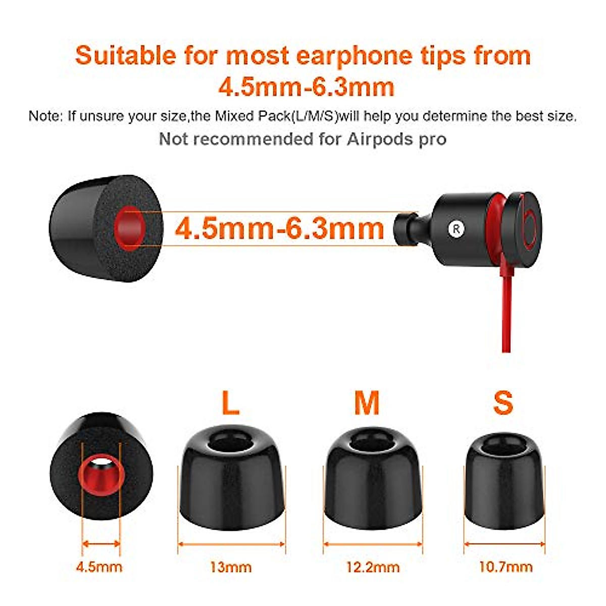 6 Pairs Earphone Tips F FEYCH Premium Replacement Earbud Tips Memory Foam Earphone Tips Blocking Noise Foam Tips Suit for 4.5-6.3mm Nozzle in-Ear Earphones with Storage Box(S/M/L, Black)