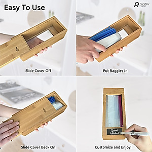 Planetary Home Baggie Organizers - Premium Charred Moso Bamboo Kitchen Wall & Drawer Customizable Baggie Organizers, For Slider, Freezer, & Storage Bags up to Gallon Size (4, 1 Large, 3 Medium)