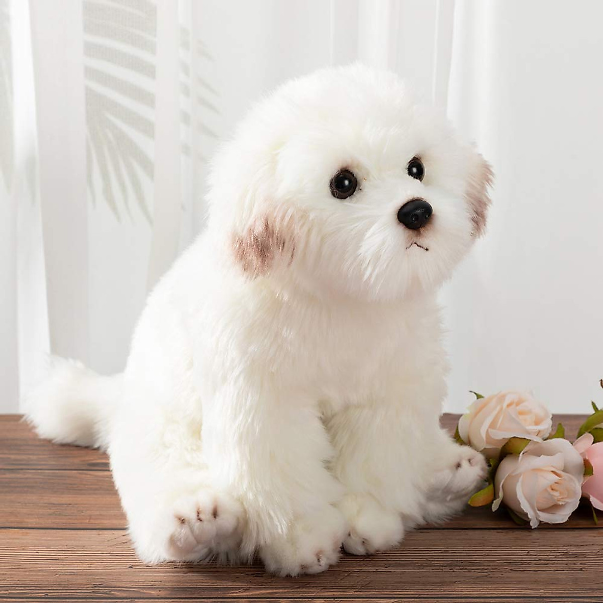 HollyHOME Bichon Frise Plush Puppy Stuffed Animal Maltese Realistic Dog Plush Toy Pet Gift for Kids 13 Inch