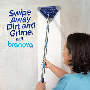 Branova 85" Extendable Wall Cleaner Mop - 360° Rotatable Ceiling Cleaner, Baseboard Cleaner Tool with Handle, Wall Mop with 6 Reusable Mop Pads & Mop Holder - Triangle Mop for Walls and Floors