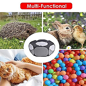 PIXRIY Small Animals Cage Tent, Pet Playpen with Top Opening Foldable Breathable Yark Fence for Guinea Pig, Rabbits, Hamster, Chinchillas and Hedgehogs (Black)
