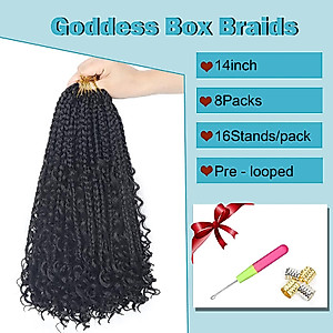 Goddess Bohemian Box Braids Crochet Hair - 14 Inch Curly Ends, 8 Packs Synthetic Braiding Hair Extensions for Black Women (14 Inch, 1B)