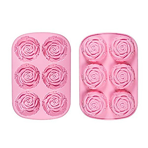 WANDIC Silicone Mold, 2 Pcs Rose Flower Decorating Mould, 6 Cavity Soap Making Mold Supplies for Soap Candle DIY Crafts