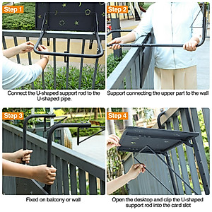 modsden Outdoor Folding Balcony Bar Table for Railing, Adjustable Balcony Railing Table for Baluster Garden Deck,Balcony Table Black