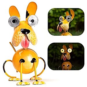 HSHD Solar Dog Statue Lights Outdoor Metal Yard Art - Funny Puppy Statue for Garden Patio Decor Lawn Ornaments(Sitting Dog)