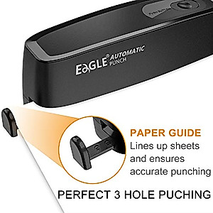 Electric Hole Punch, Eagle Desktop 3 Hole Puncher Force-Saving, 20-Sheet Capacity, AC or Battery Operated Paper Punch 3 Ring, Effortless Hole Puncher for Paper, Home and Office Supplies, Black