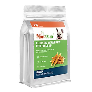 MON2SUN Rawhide Free Dog Treats, 4 Inch Chicken Wrapped Cod Fillet Dog Snacks for Small Dogs, Soft and Training Treats, 20oz (56 Count-Pack of 1)