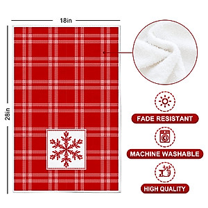Whaline Christmas Kitchen Towel Red White Plaid Dish Towel Snowflake Xmas Tree Soft Dishcloth Large Size Decorative Holiday Cloth Towel for Christmas Home Kitchen Coking Baking, 4 Designs, 28 x 18