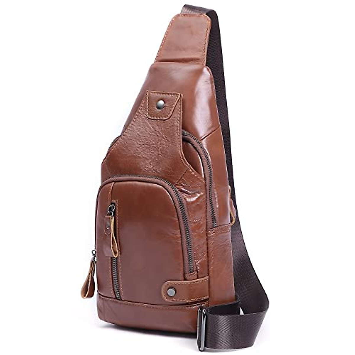 COSZEA Genuine Leather Crossbody Chest Bag Casual Shoulder Sling Bag Travel Hiking Backpacks (Brown)