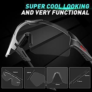 SCVCN Photochromic Cycling Glasses for Men Women UV400 Youth Sports Glasses for Running Baseball Golf