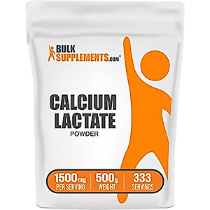 BulkSupplements.com Calcium Lactate Powder - Calcium Lactate Supplement - Calcium Powder - Calcium Lactate Food Grade - Vegan Calcium - 1500mg (195mg Calcium) per Serving (500 Grams -1.1 lbs)