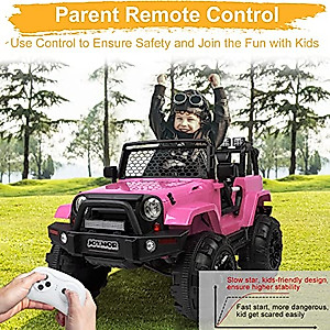JOYMOR Large Ride on Truck, 12V Kids Electric Battery Powered Car with Remote Control, Motorized Toddler Vehicles Truck Toy, Adjustable Speeds, MP3 Player, LED, Horn (one seat, Pink)