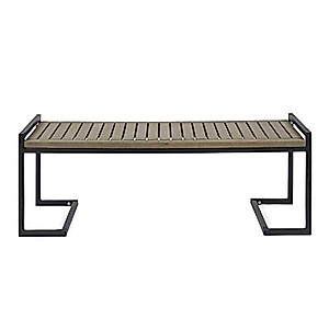 Christopher Knight Home Noel Outdoor Industrial Acacia Wood and Iron Bench, Gray, Grey Finish/Black Metal
