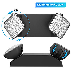 SPECTSUN 6 Packs Black Led Exit Sign with Emergency Lights &Battery Backup -Adjustable Hardwired 2 LED Head-UL Certified-120-277VAC/Commercial Emergency Lights Fixtures for Home/Business.