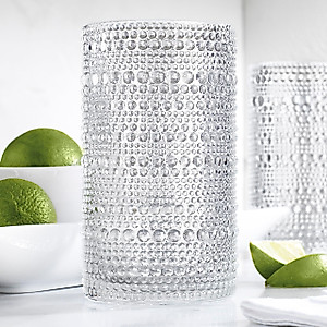 Glaver's Hobnail Drinking Glasses, Set of 4 Clear Vintage Beaded Glass Cups, 15 Oz. Cocktail Drinking Glassware Set, For Water Juice, Smoothies. Home, Dinner, Bar uses.