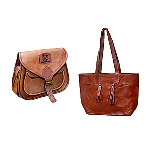 C.P Leather Women's Genuine Leather Tote Shoulder Crossbody Sling Bag Big Capacity Tassel Purses Handbag