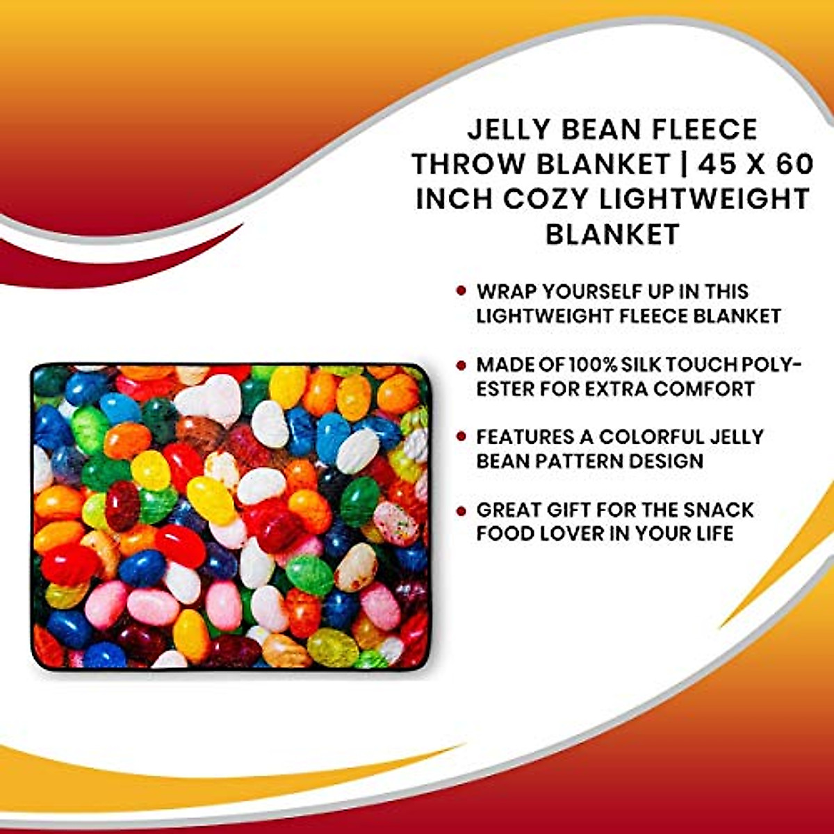Jelly Bean Soft Throw Blanket | 45 x 60 Inch Cozy Lightweight Fleece Blanket