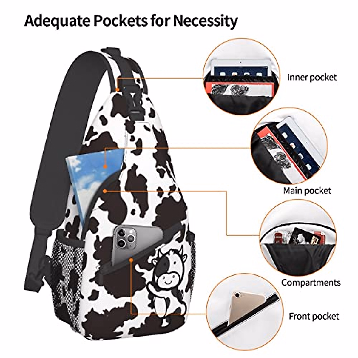 zcvojmu Sling Backpack,Crossbody Sling Bag Travel Hiking Daypacks Pattern Rope Chest Shoulder Daypack For Men Women(Cow Print)