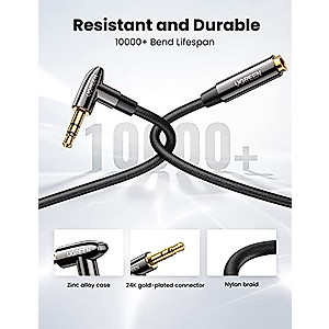 UGREEN 3.5mm Headphone Extension Cable Right Angle Aux Extender Stereo Jack Male to Female Earphone Lead Nylon Cord Compatible with Smart TV, Car Radio, PC, MacBook, Speaker, MP3 Player, Phone, 6FT