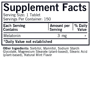 Kirkman - Melatonin 3mg - 150 Chewable Tablets - Refreshing Mint Flavor - Hypoallergenic