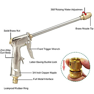 Garden Hose Nozzle,High Pressure Water Hose Nozzle Sprayer,3/4 Extra-Strong Solid Brass Connectors for Garden Hose,for Watering Plants,Lawn& Garden,Washing Cars,Cleaning,Showering Pets & Outdoor Fun