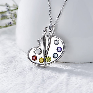 Dorunmo Art Palette Necklace Sterling Silver Art Necklace for Women Colorful Paint Necklace Art Painter Charm Necklace Future Artist Jewelry for Art Teacher Women