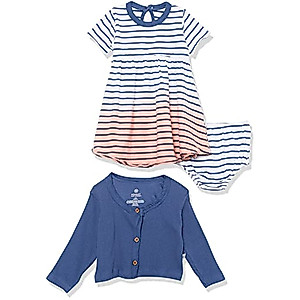HonestBaby Girls 2-Piece Organic Cotton Dress and Cardigan Set, Dip Dye Pink and Navy, Newborn