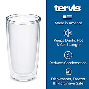 Tervis Made in USA Double Walled Crystal Clear Tabletop Insulated Tumbler Cup Keeps Drinks Cold & Hot, 16oz - 4pk, Clear