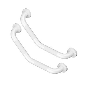 16 Inch Angled Shower Grab Bar White, Munzong 2 Pack Anti Slip Bathroom Grab Bar, Knurled Bathroom Balance Bar,Safety Hand Rail Support Handicap Elderly Injury Senior Assist Bath Handle-1.25” Tube