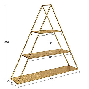 Kate and Laurel Tildan Modern Glam Three Tiered Triangle Floating Metal Wall Shelf, Gold Leaf Finish