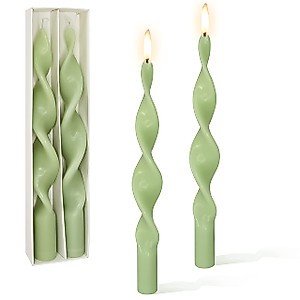Spiral Taper Candles Green Candlesticks 10inches Long Candle Sticks Twisted Tapered Wax Candle Set of 2 for Holiday Wedding Party Tablescape Home Decoration